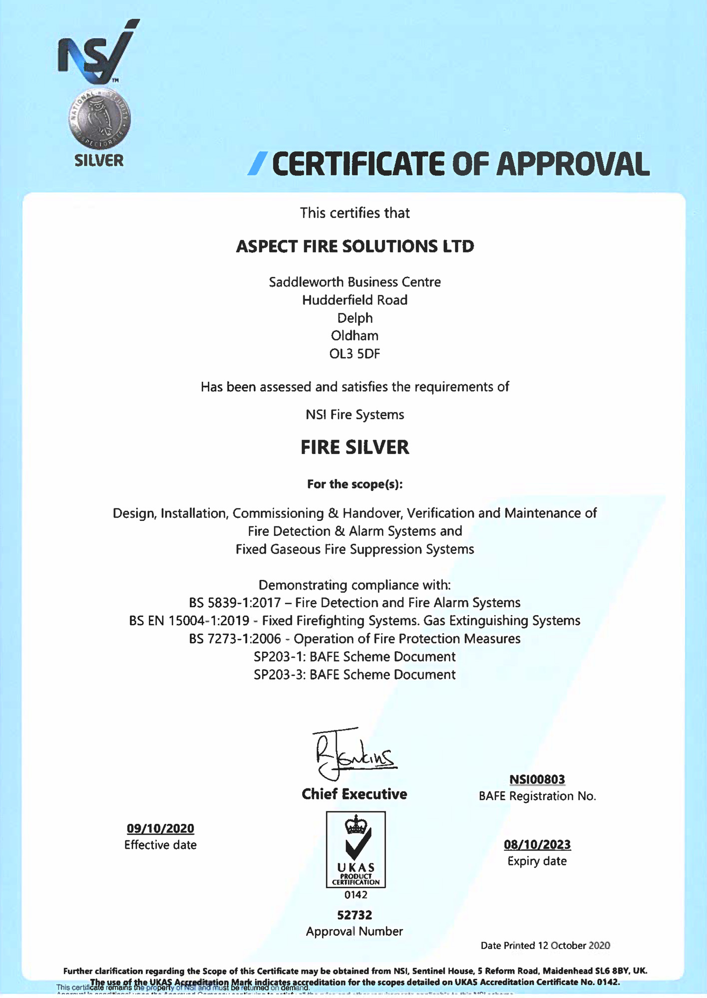 Accreditations - Aspect Fire Suppression
