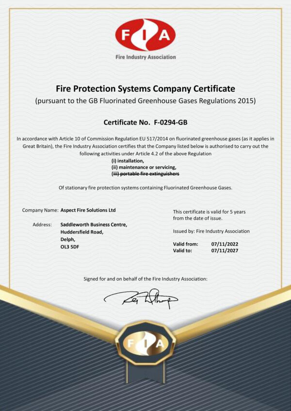 Accreditations - Aspect Fire Suppression