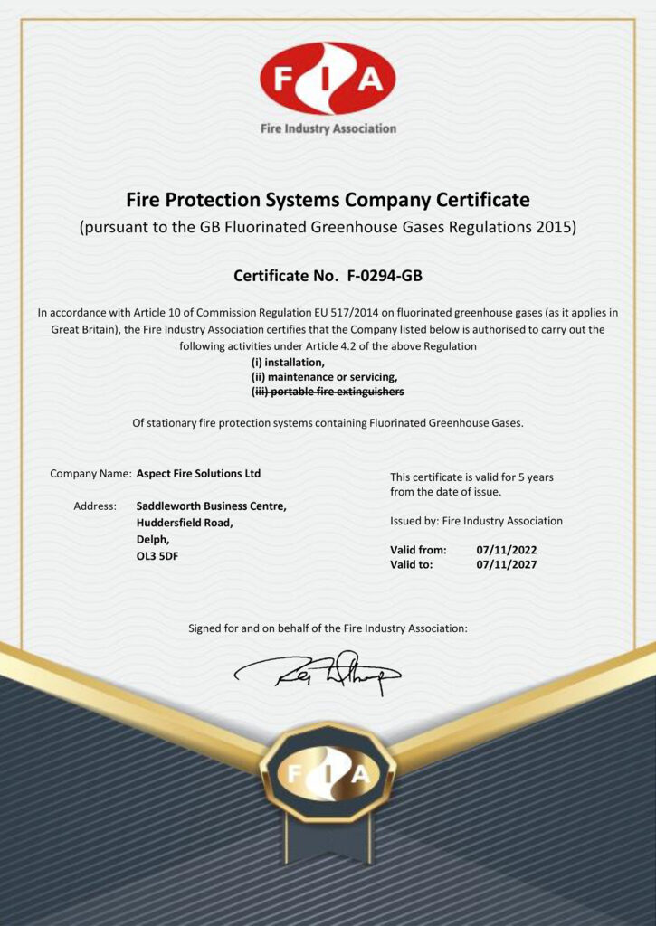 Accreditations - Aspect Fire Suppression