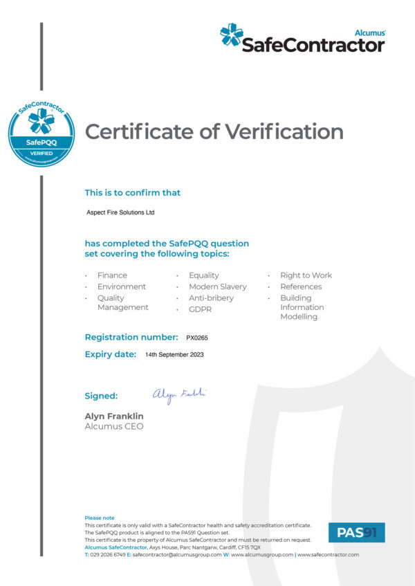 Accreditations - Aspect Fire Suppression